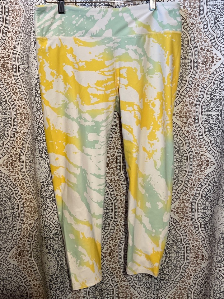Fabletics Womens High-Waisted Printed Leggings Size L Yellow & Mint ...