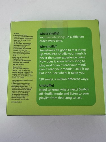 APPLE IPOD SHUFFLE (512 MB) 1st Generation White In Box M9724LL/A - NEW ...