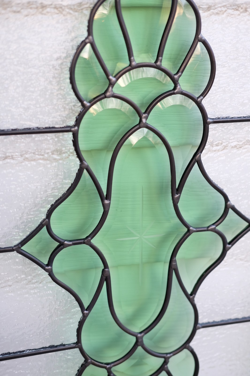 Stained glass panel green transparent Clear Beveled window panel 19" x ...