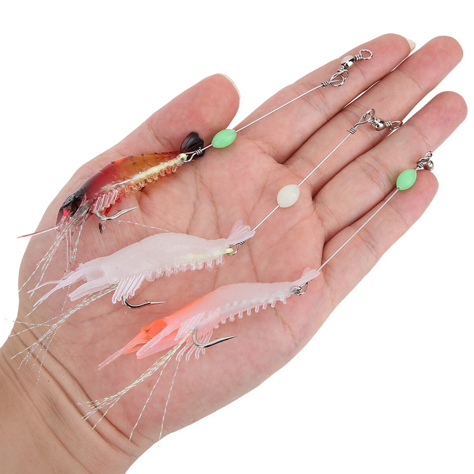 10x Luminous Fishing Lure Bait Artificial Shrimp Lures Soft Hook Prawn ...