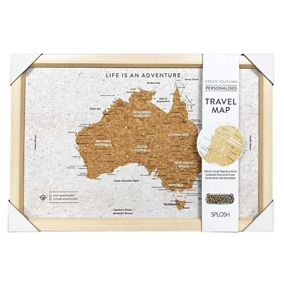 SPLOSH TRAVEL MAP CORK FRAMED BOARD Small PINS AUSTRALIA 53.5cm x 36 ...