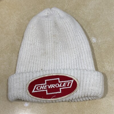Vintage Beanie Knit Hat Stocking Cap Chevrolet Embroidered Patch Chevy ...