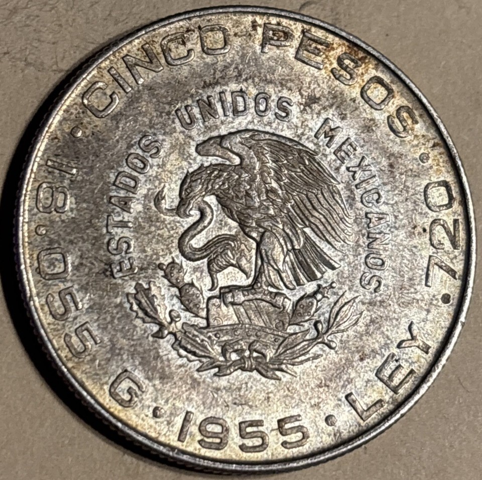 1955 Mexico Cinco Pesos Hidalgo .720 Coin Silver, Cinco Pesos | eBay