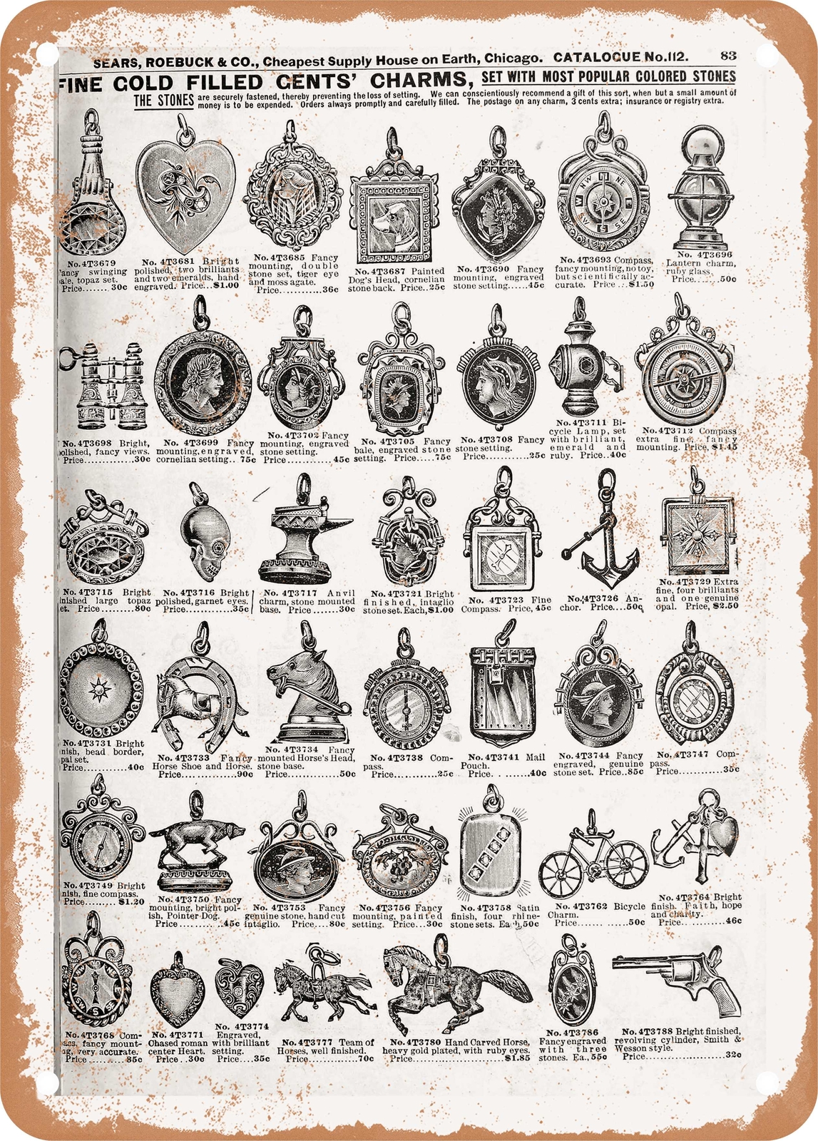 METAL SIGN - 1902 Sears Catalog Jewelry Charms Page 93 - Vintage Rusty ...