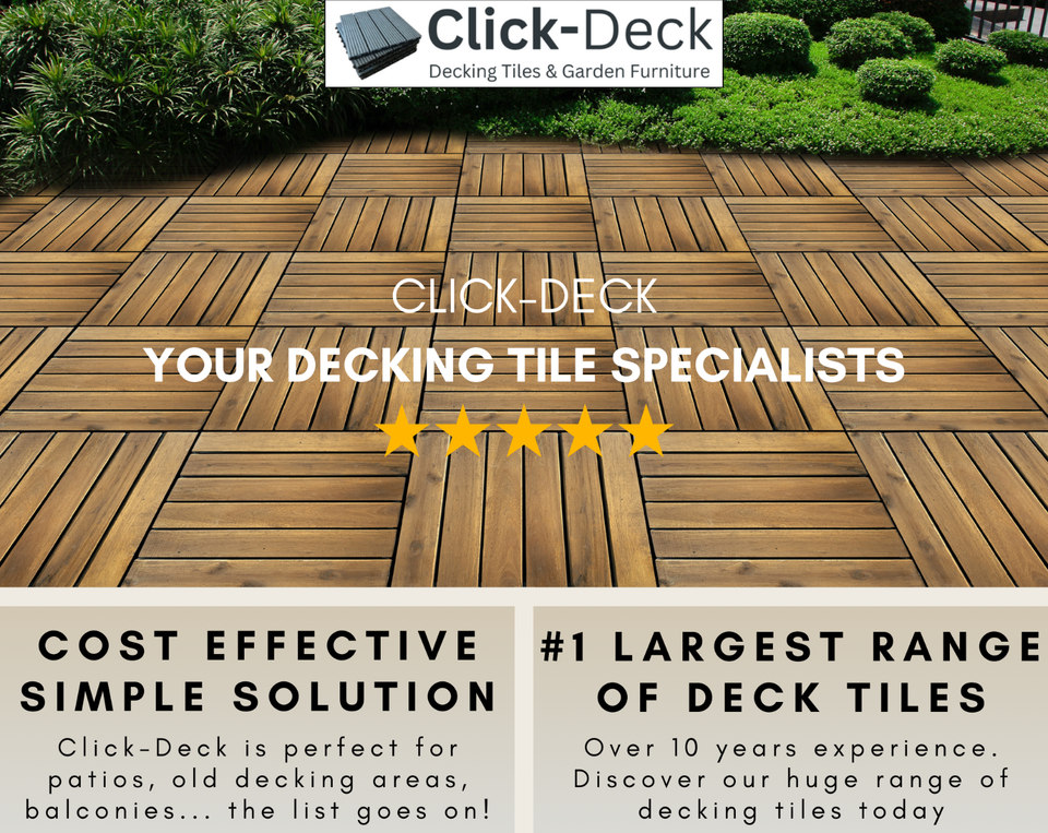 CLICK-DECK - Decking Tiles Square HARDWOOD Wooden Interlocking Deck ...