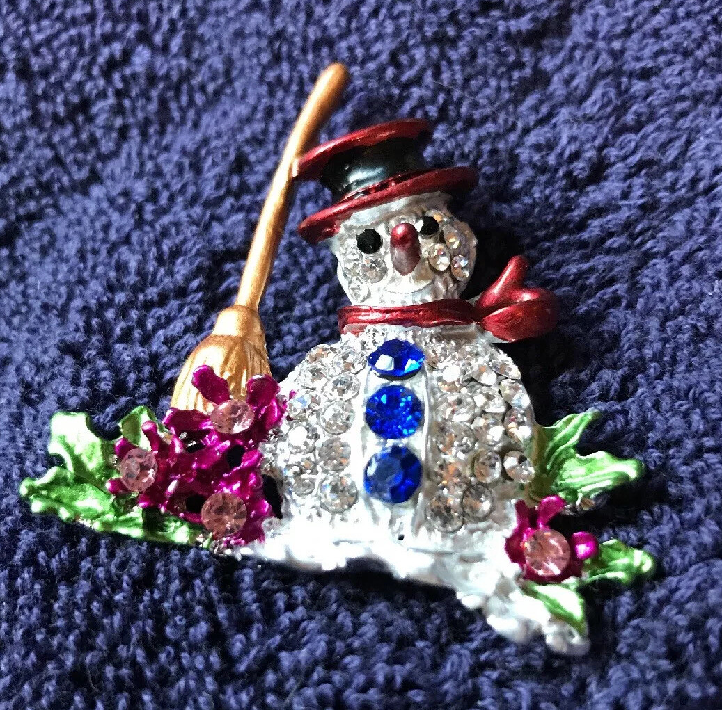Frosty Crystal Snowman Brooch / Pin Holiday Christmas and Winter Wear ...