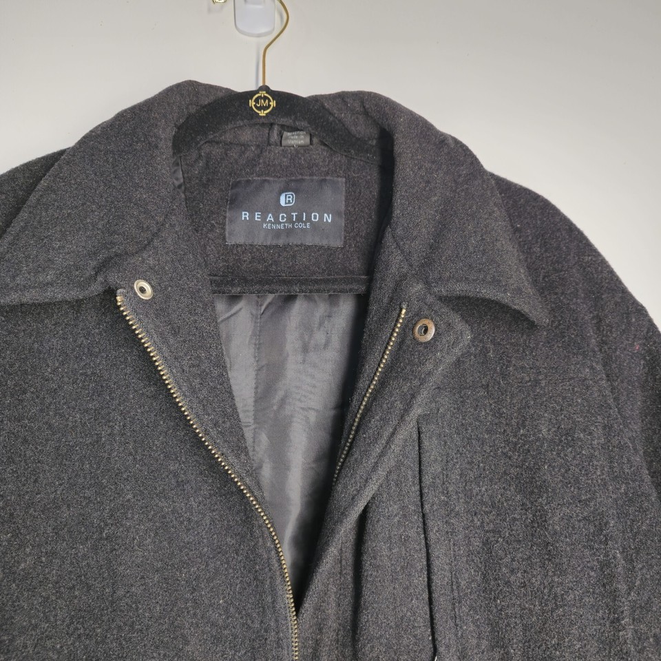Kenneth Cole Jacket Men Large Coat Zip Up Wool Blend Bomber Charcoal ...