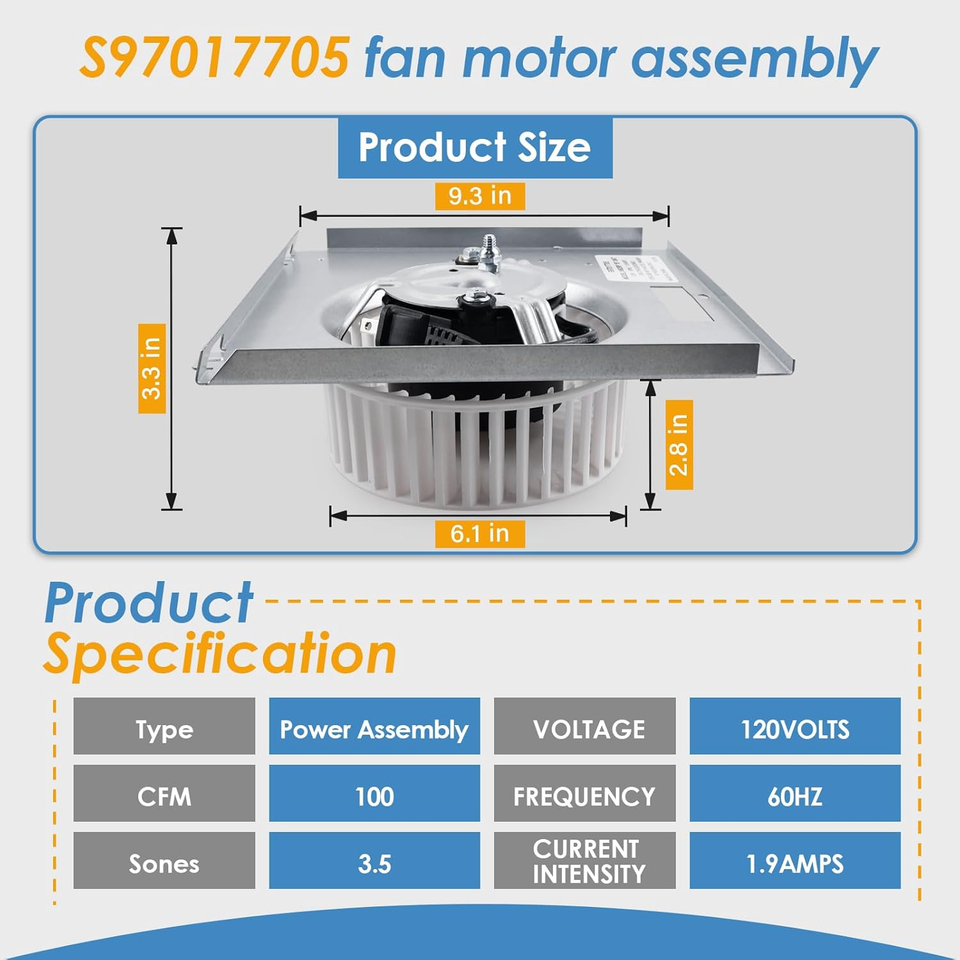 97017705 S97017705 Fan Motor Assembly, for Nutone 8663RP 8664RP 671R ...