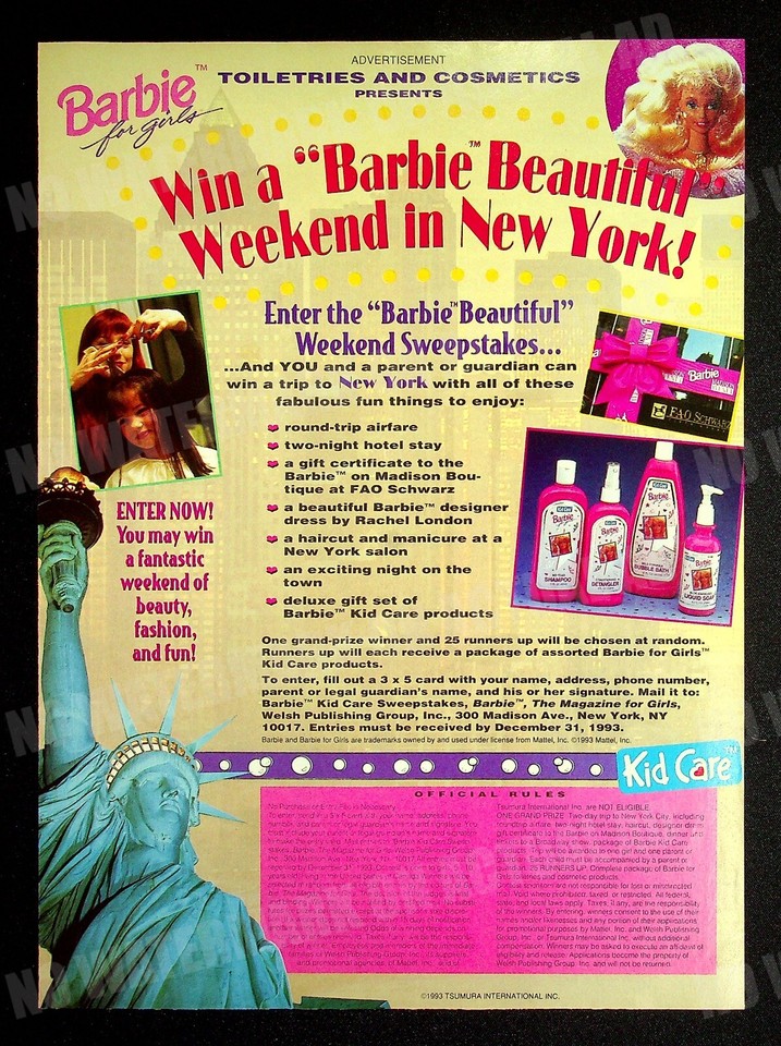 Barbie Sweepstakes + Kid Care Shampoo Soap 1993 Print Magazine Ad ...
