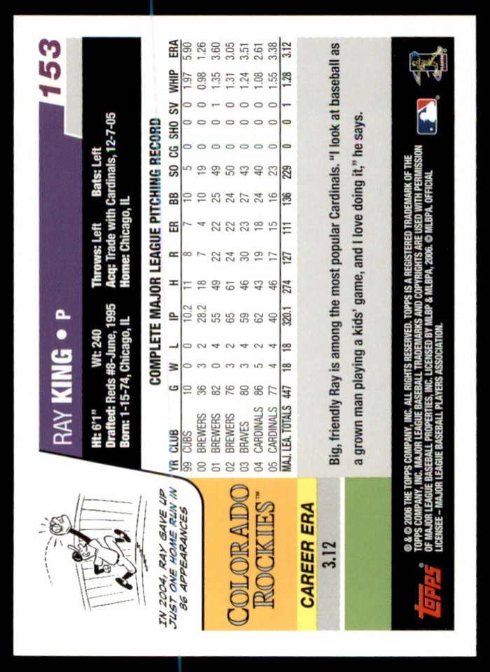 2006 TOPPS RAY KING COLORADO ROCKIES #153 | eBay