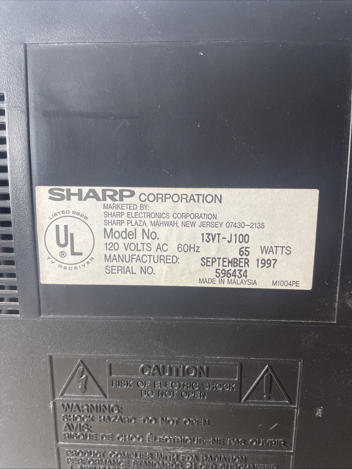 Sharp 13" TV VCR Combo VHS Player Retro CRT TV 13VT-J100 POWERS ON FOR REPAIR | eBay
