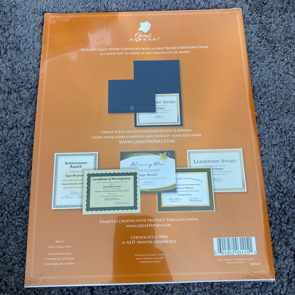 Great Papers Certificate Covers Navy Classic Crest 903115 12" x 9.375 ...