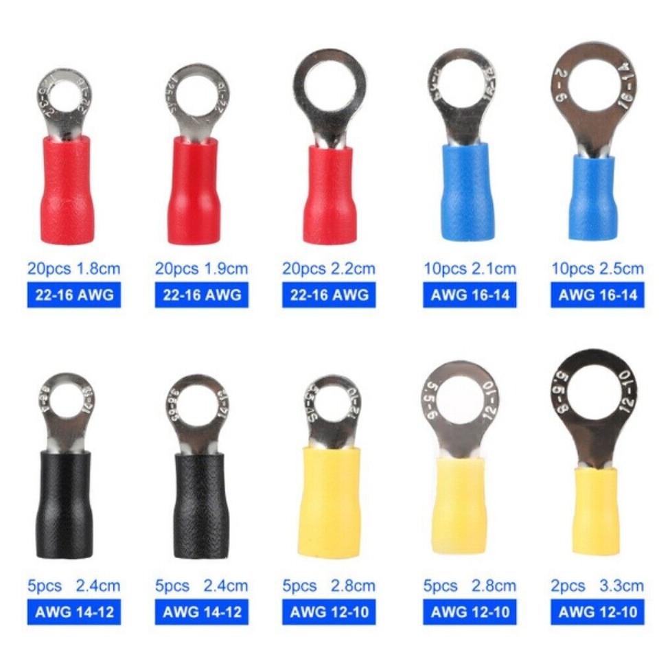 510PCS Insulated Electrical Crimp Terminals Ring Crimp Wire Connectors ...
