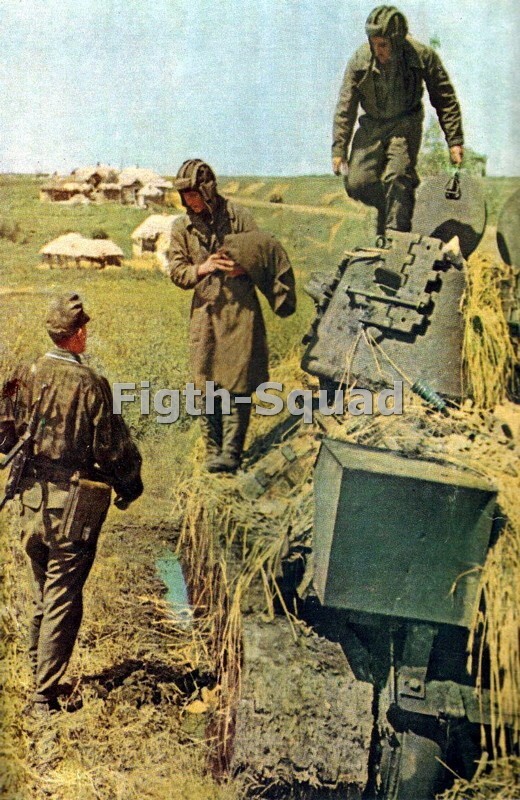 WW2 Picture Photo Crew Russian tank surrendered to SS Wiking German ...