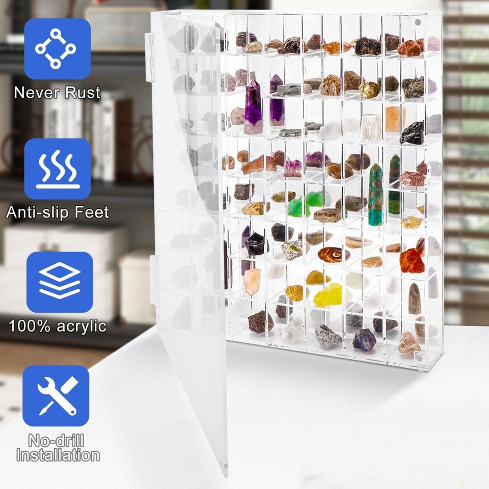 Adjustable Seashell Display Case Box Large Rock Fossil Arrowhead ...