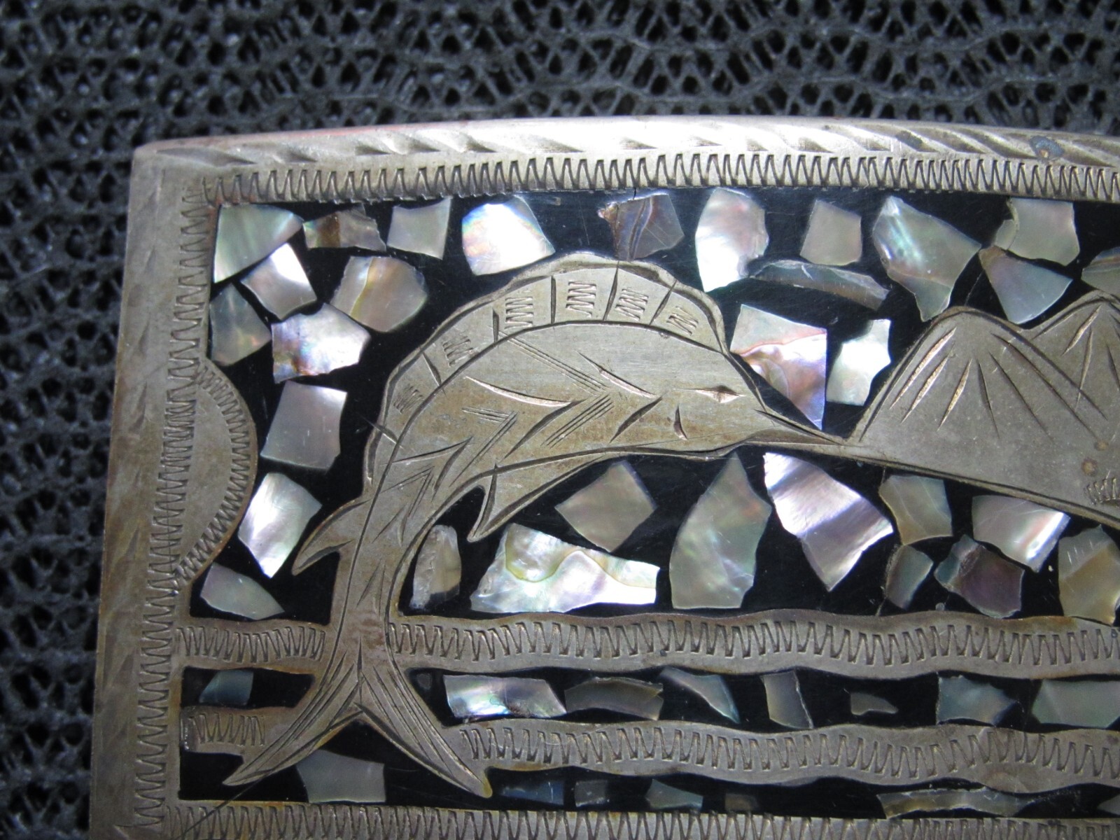 MARLIN SWORDFISH ABALONE SHELL HIPPIE BELT BUCKLE! VI… - Gem