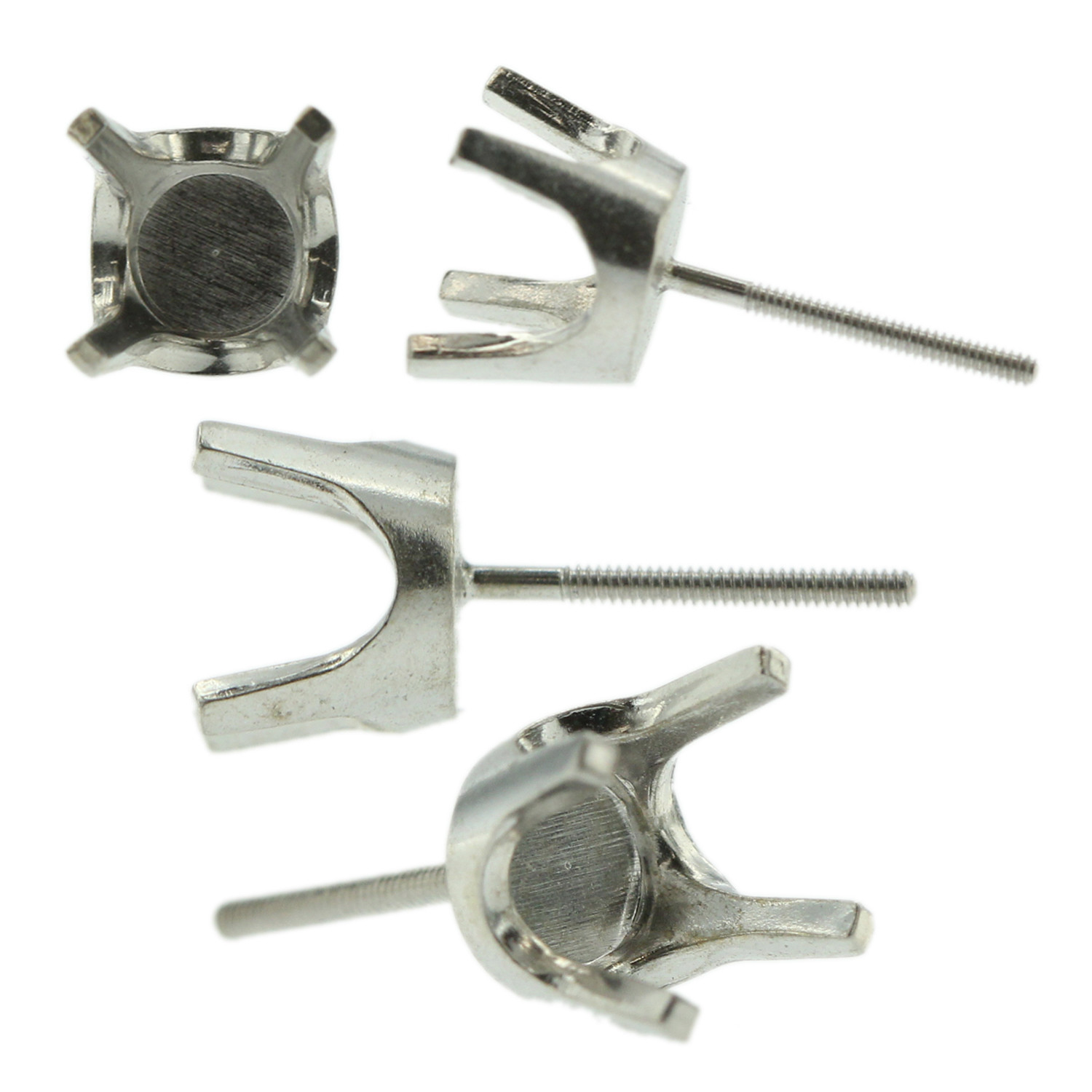 14k White Gold Round Stud Earring Mounting Setting Screw Back Post 4 ...