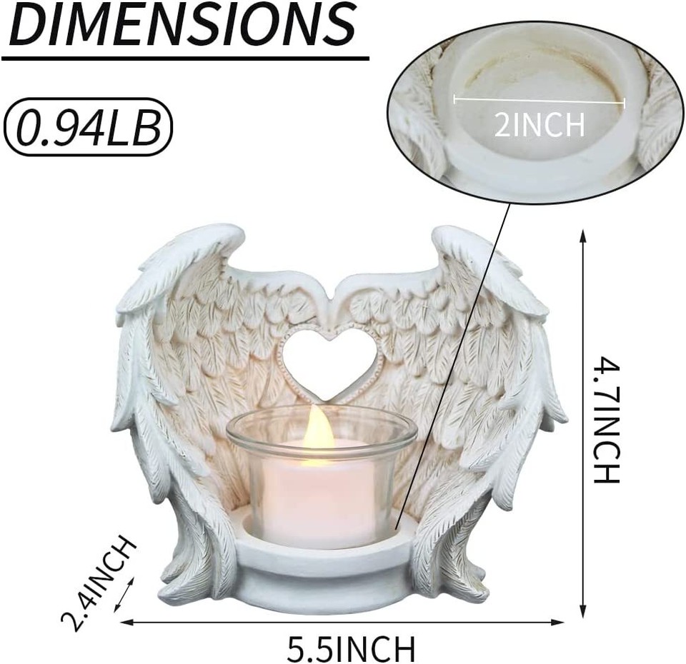 Angel Wings Tealight Candle Holders Decor Resin Medium White Modern ...