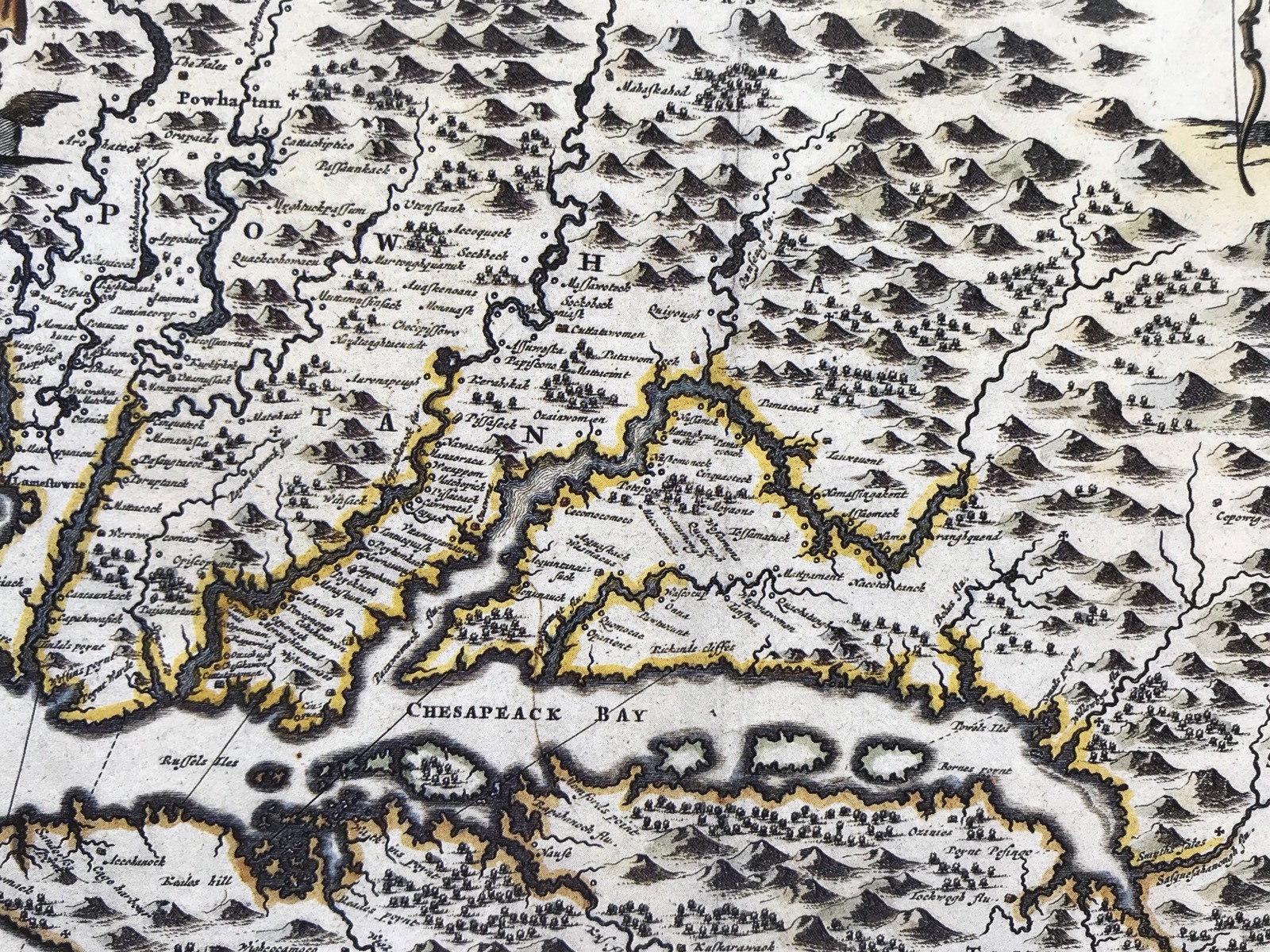 Antique Old Colour Vintage MAP 1600s: Virginia Chesapeake America: 1671 ...
