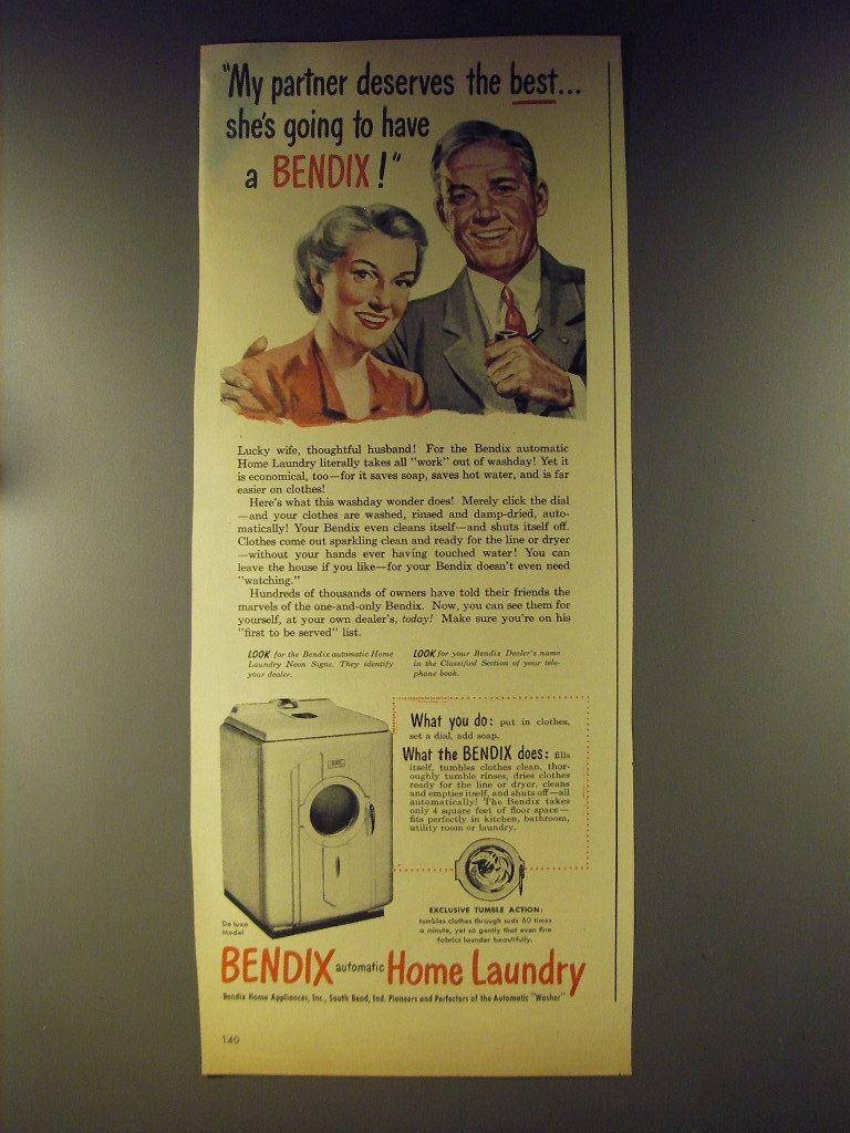 1945 Bendix De Luxe Model Automatic home Laundry Ad - My partner ...