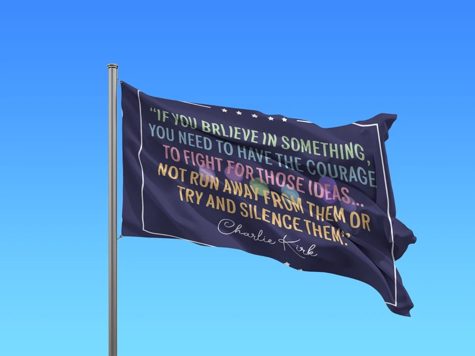 Patriotic Flag "Courage to Fight for Ideas" Charlie Kirk Quote House ...