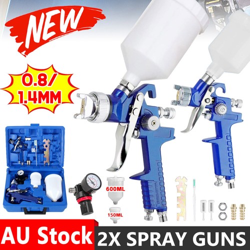 2PC HVLP Air Spray Gun Kits W/ Regulator Pressure Paint Gravity 0.8/1 ...