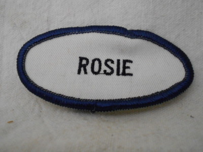 ROSIE USED EMBROIDERED SEW ON NAME PATCH TAG DARK BLUE W BLACK ON WHITE ...
