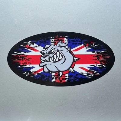 British Bulldog Union Jack Flag Fade To Black Oval Vinyl Sticker Decal ...