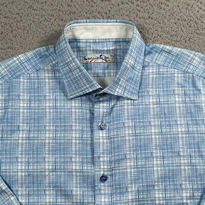 Brandolini Mens Shirt Blue Large Button Front Barcode Striped Long ...