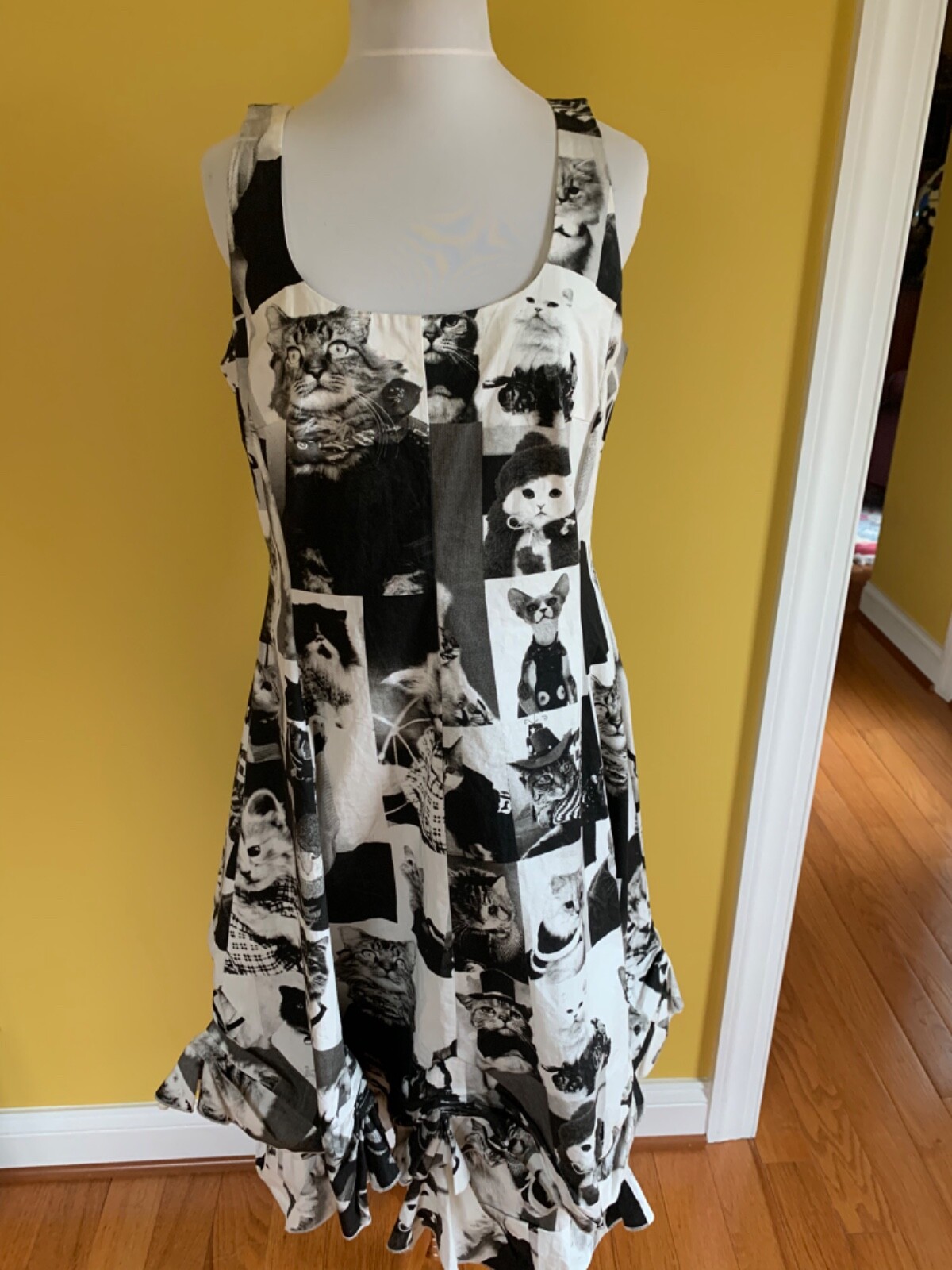 100% crispy cotton kitty cat dress for cat lovers siz… - Gem