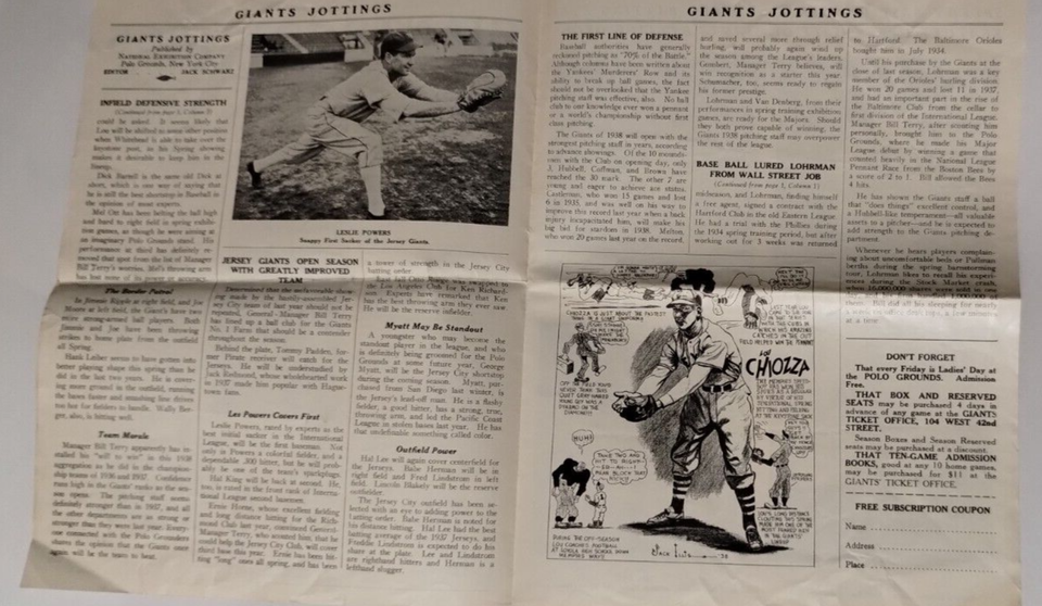 April 15, 1938 Baseball MLB News Giants Jottings Open Season At Full ...