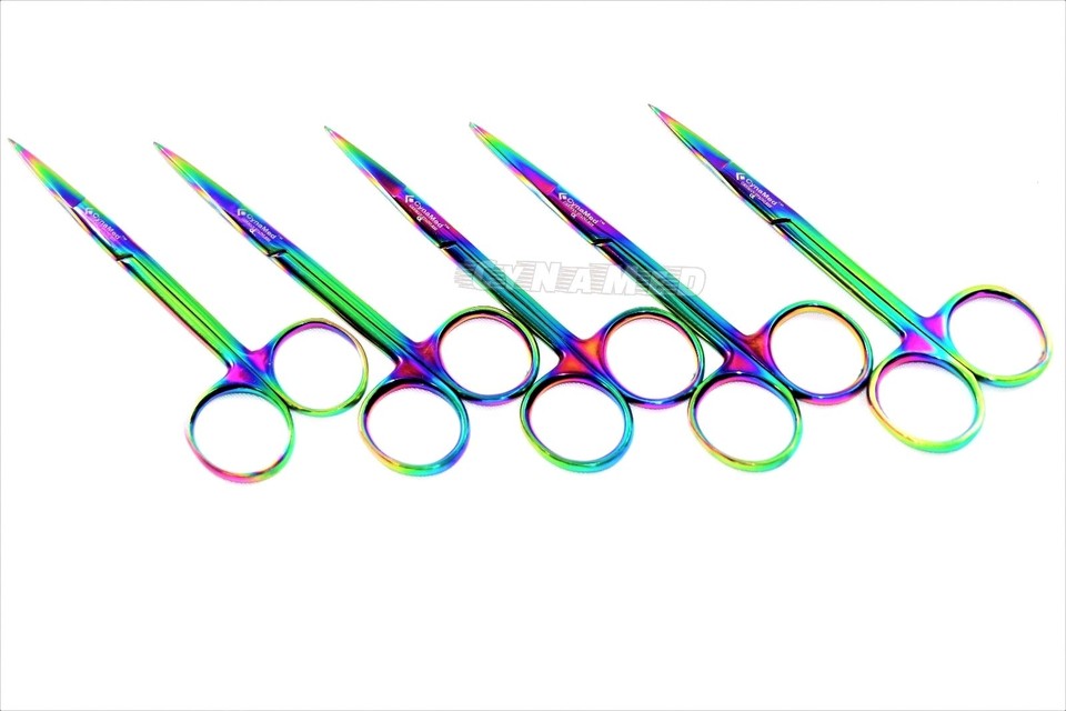 5 GERMAN IRIS MICRO DISSECTING SCISSORS STRAIGHT 4.5" MULTI RAINBOW ...