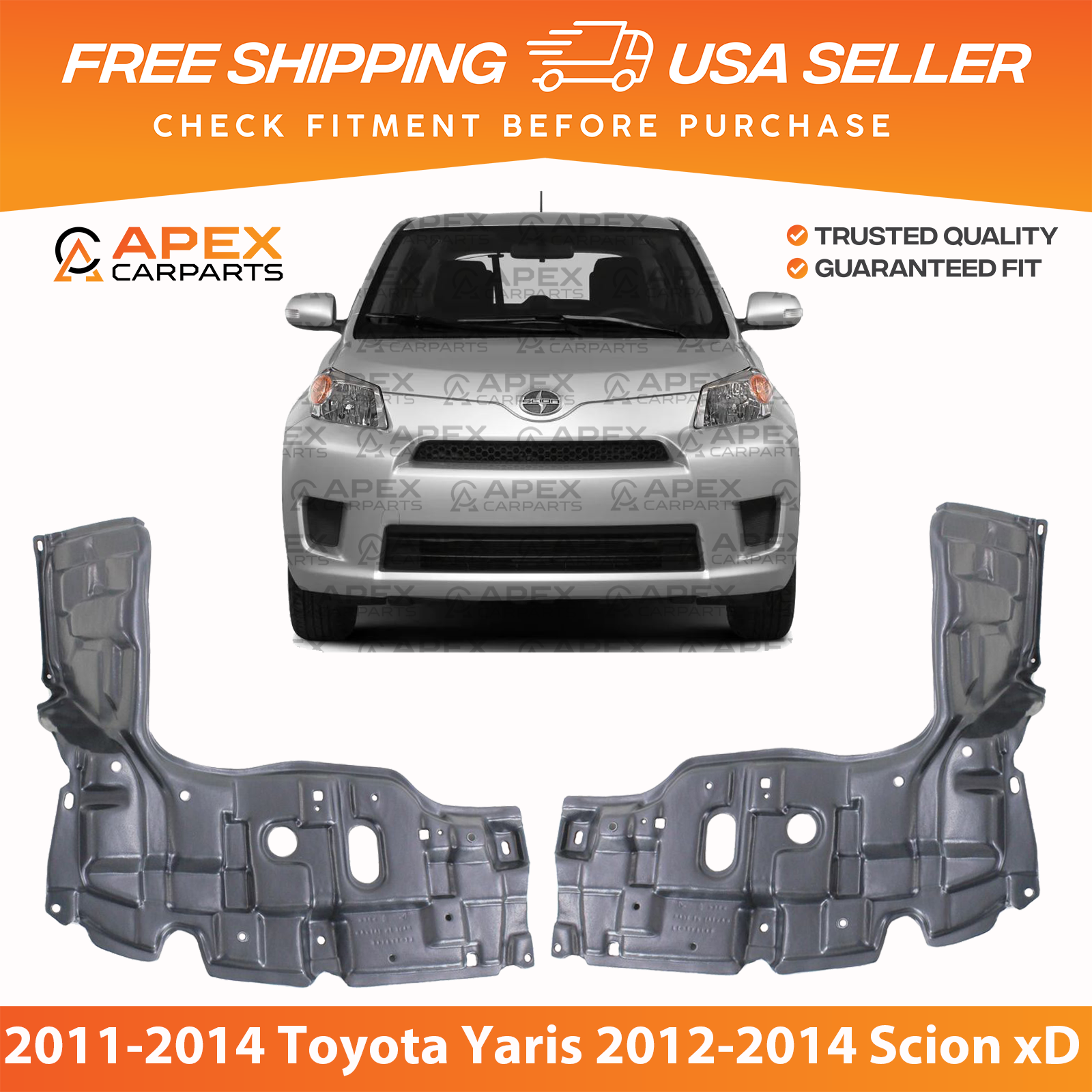 Front LH and RH Engine Splash Shields For 2011-2014 Toyota Yaris 12-14 ...
