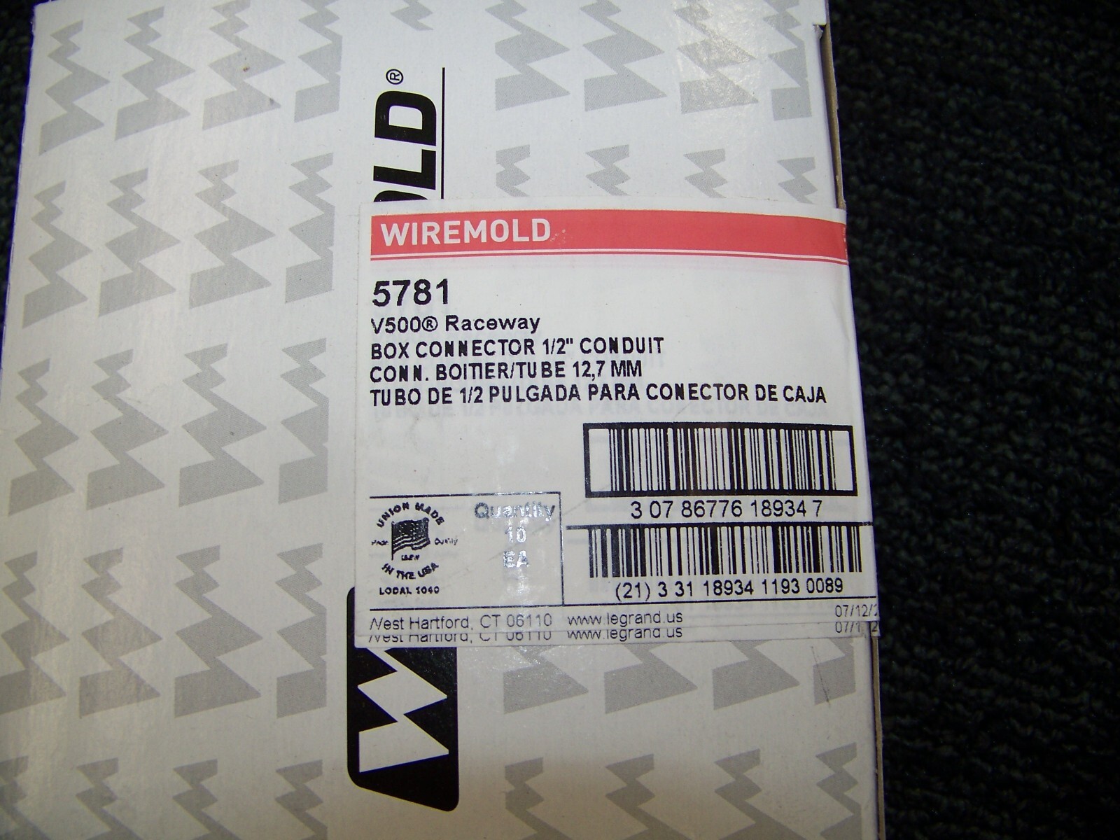 Wiremold V500 Raceway 1/2" Box Connector Conduit Galvanized Lot of 10 ...
