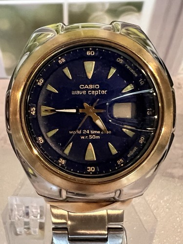 Casio Wave Ceptor 43.5mm Silver Stainless Steel Case with Gold color ...