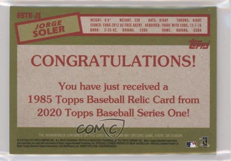 2020 Topps 1985 Topps Baseball Relics Series 2 Red /25 Jorge Soler ...