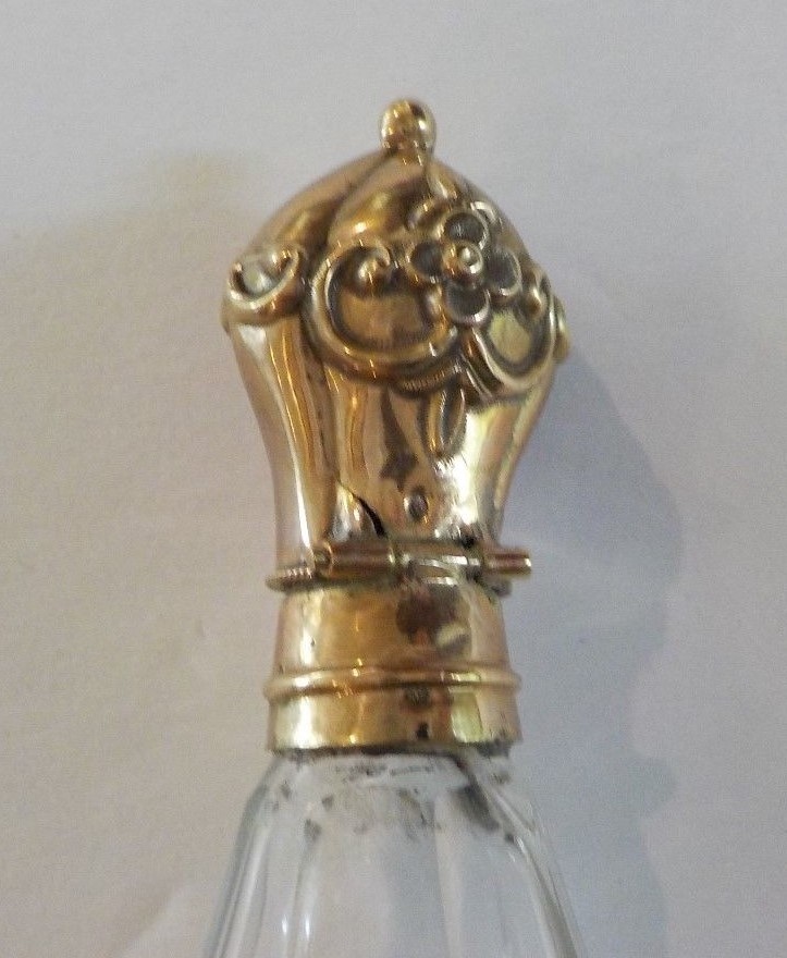 19th C. Dutch Netherlands Cut Crystal Scent / Perfume Bottle, 14 K Gold ...
