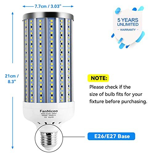 2 Pack 500W Equivalent LED Corn Light Bulb 5500 Lumen 6500K 60W Large ...