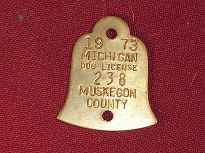 Vintage Michigan Dog License Tax Tag Muskegon County MI 1973 # 238 ...