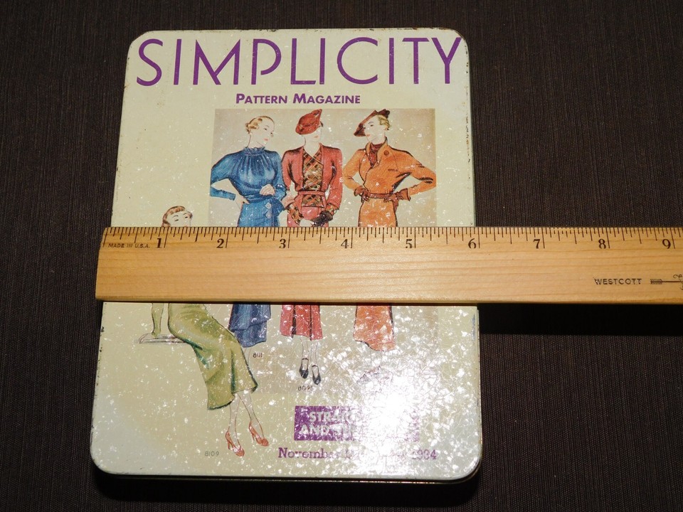 VINTAGE KITCHEN 7 3/4" H REPRO TIN CAN BOX *EMPTY* SIMPLICITY PATTERN ...