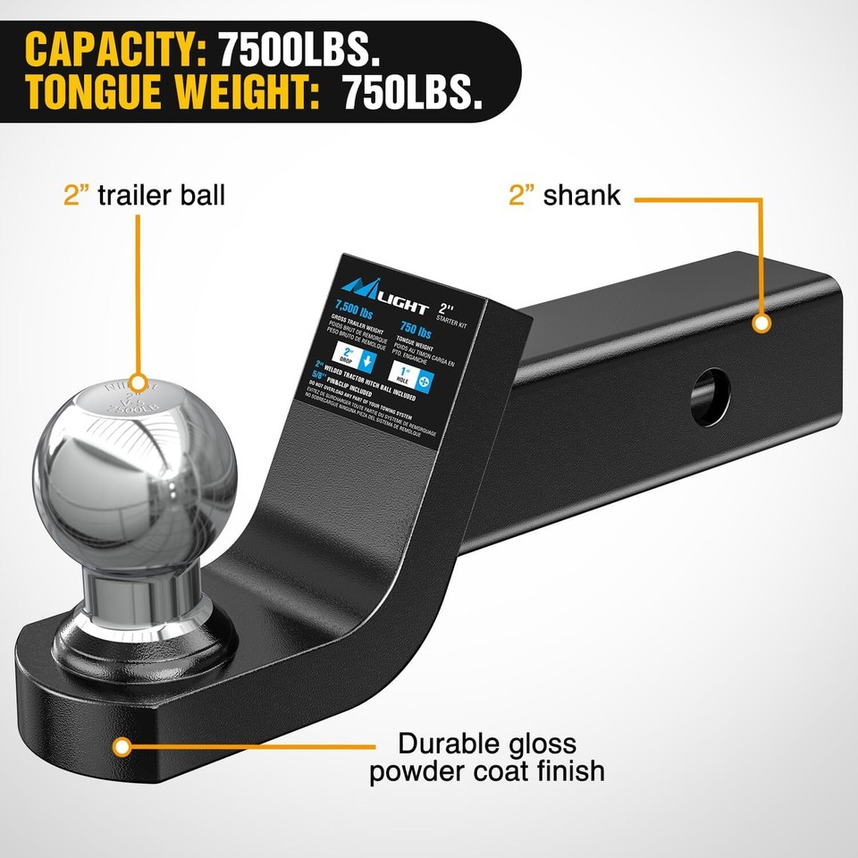 Nilight Fusion Trailer Hitch Mount with 2 Inch Trailer Ball Pin Clip 2 ...