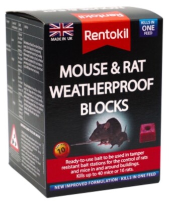 RENTOKIL RAT & MOUSE RODENT POISON Weatherproof Blocks 10 Pack KILLS IN ...