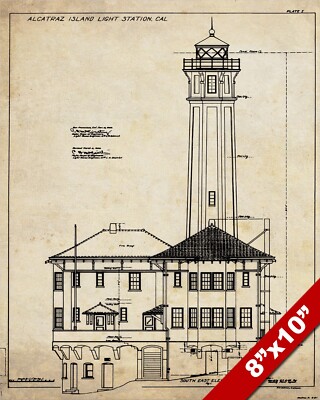 ALCATRAZ ISLAND PRISON LIGHTHOUSE BLUEPRINTS DRAWAING ART REAL CANVAS ...