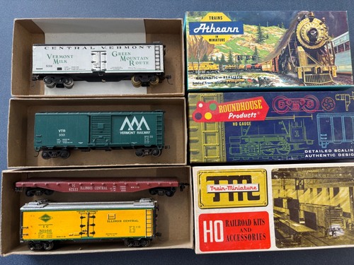 4 HO Scale Custom Built Freight Cars - VT Box Car & Reefer - IC Flat ...