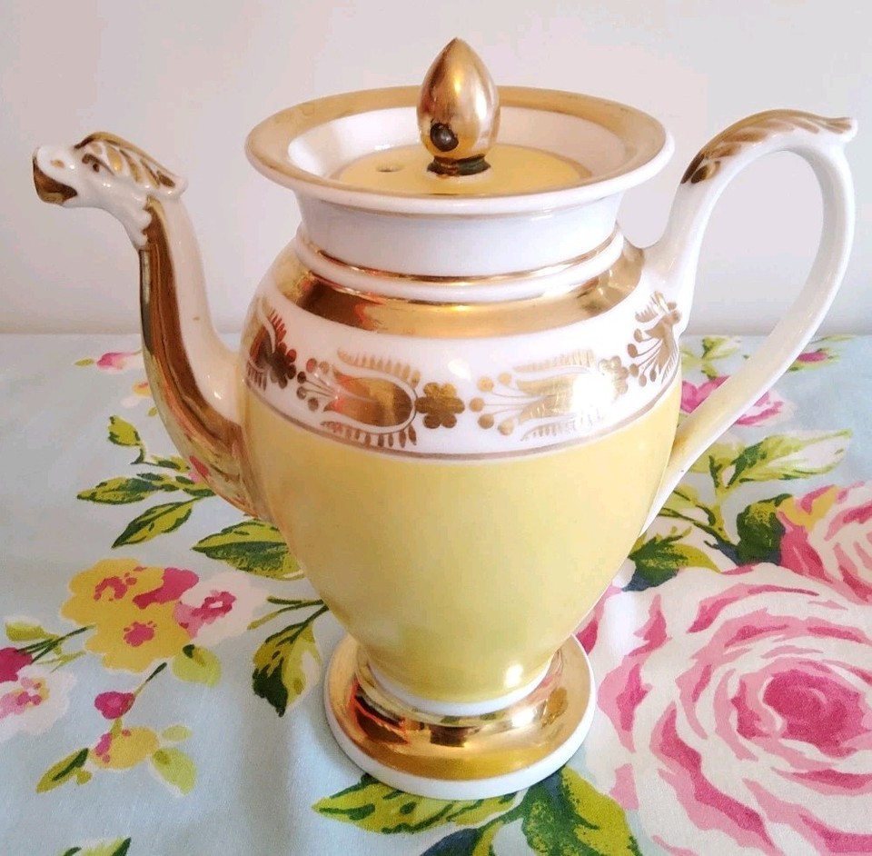 Antique Yellow Old Paris Vieux Duck Spout Coffee Pot Teapot Mask Face ...