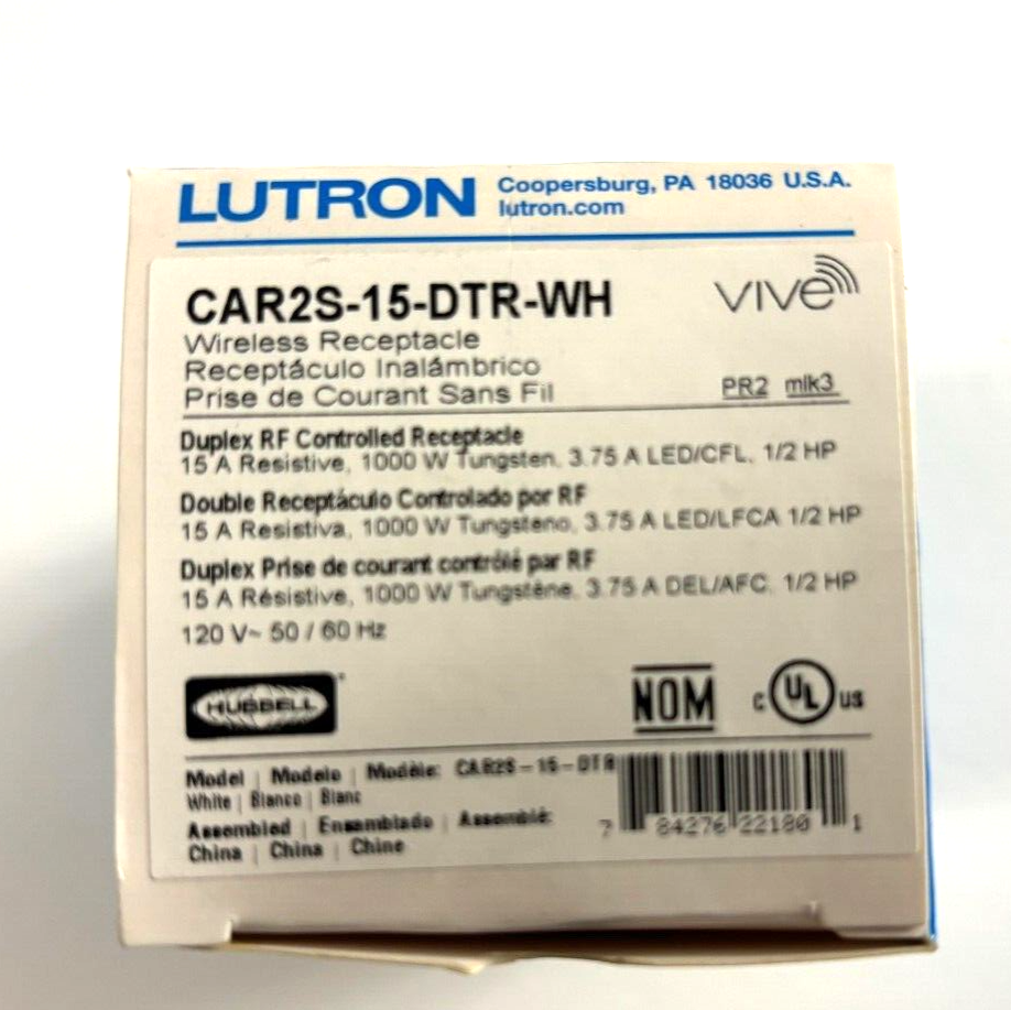 Lutron Wireless Receptacle Vive ( CAR2S-15-STR-WH) for sale online | eBay