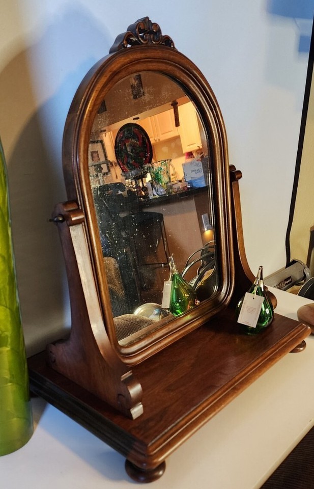 Vintage MCM Cherry Wood Tabletop Vanity Dressing Shave Mirror | eBay