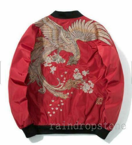 New Men's Japanese Embroidered Bird Baseball Jacket Casual Loose Tops ...