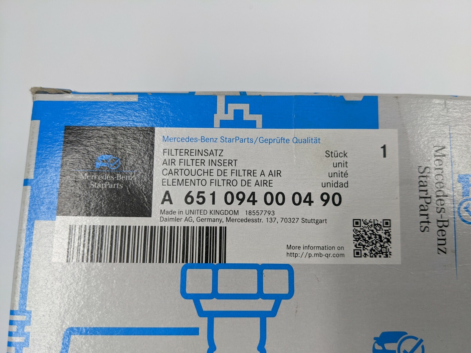 Original Mercedes Benz Luftfilter Filter 204 212 207 CDI-Motor OM651 ...