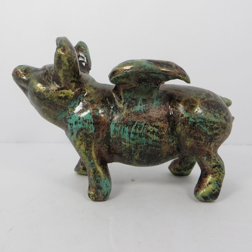 7" Glazed Flying Pig Figurine, When Pigs Fly, Green & Copper Color ...